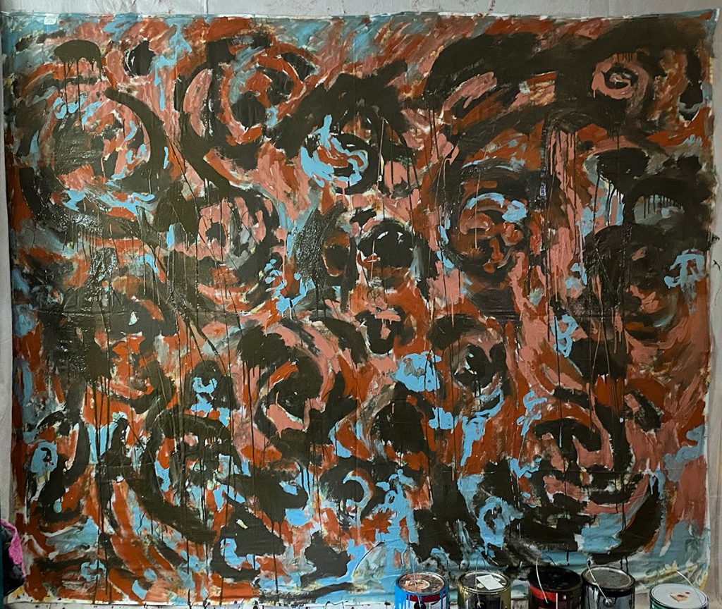 Heather Rubinstein Abstract, installation, stitched painting