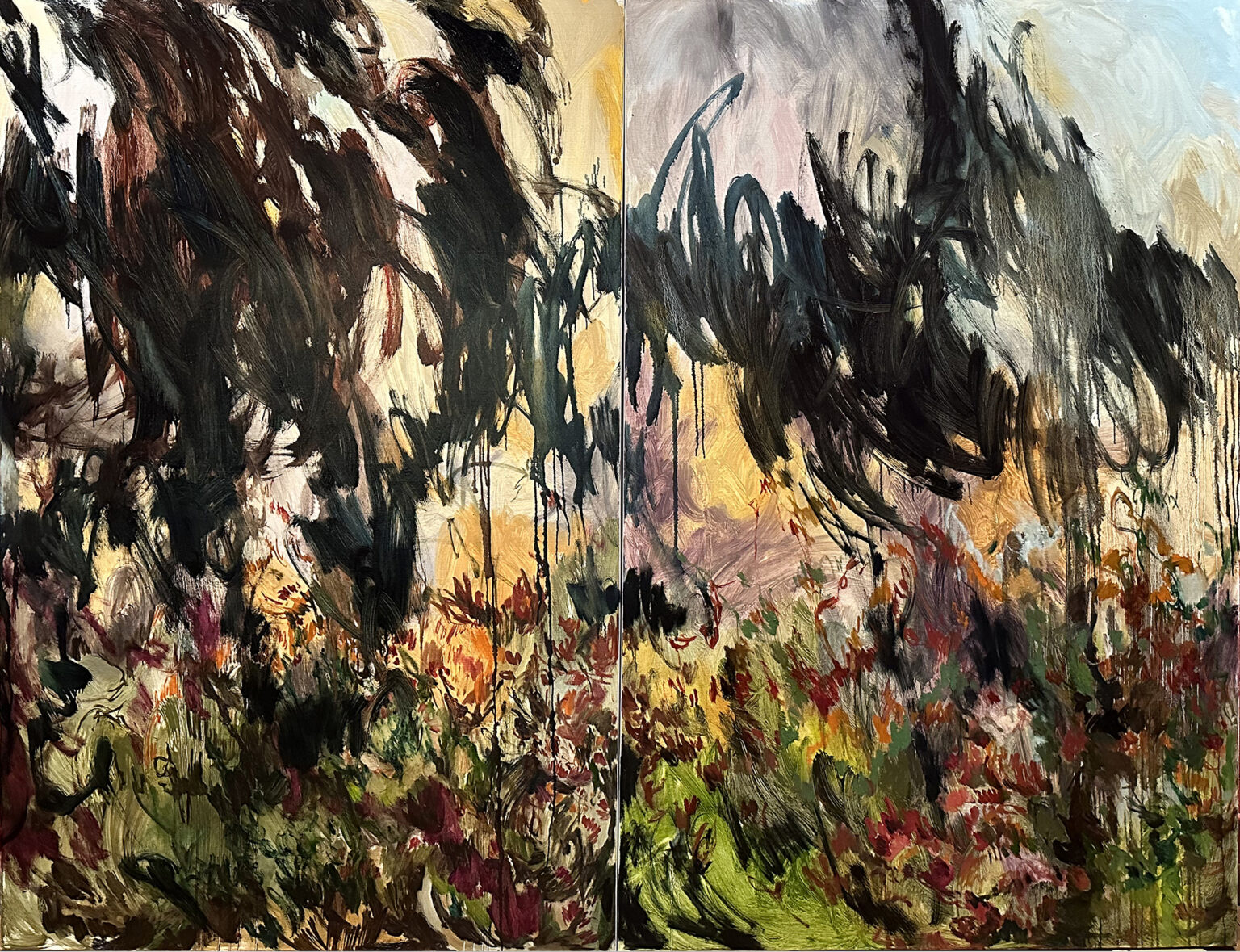 Heather Rubinstein Abstract, installation, stitched painting